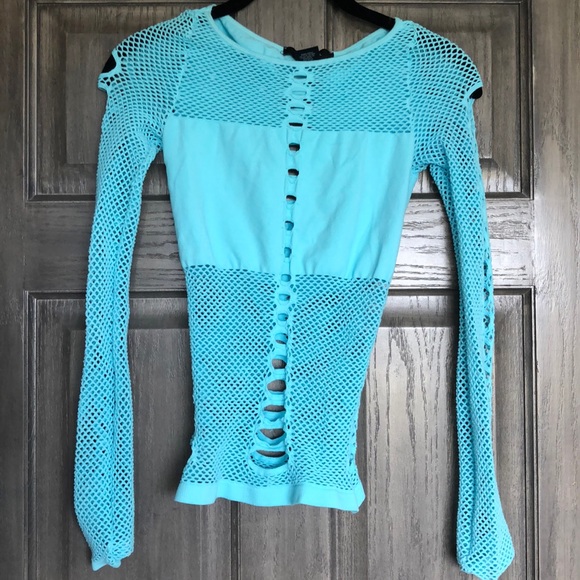 Tops | Wow Mesh Fishnet Top Turquoise | Poshmark